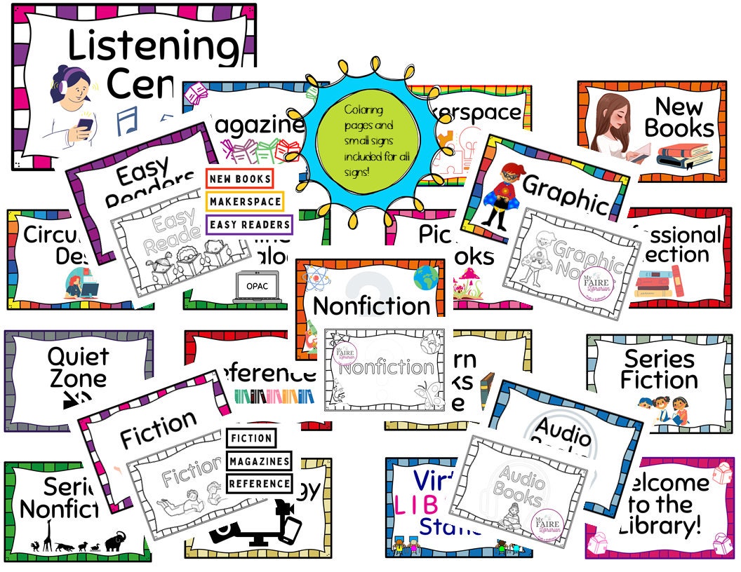 Library Coloring Book and Signs Library Learning Activity Explore the ...