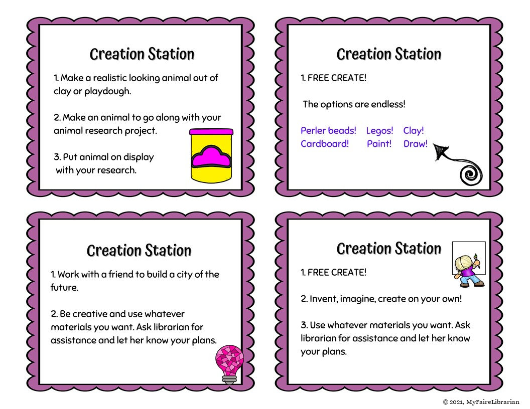 Makerspace Task Cards and Station Signs for K-6 Elementary Library ...