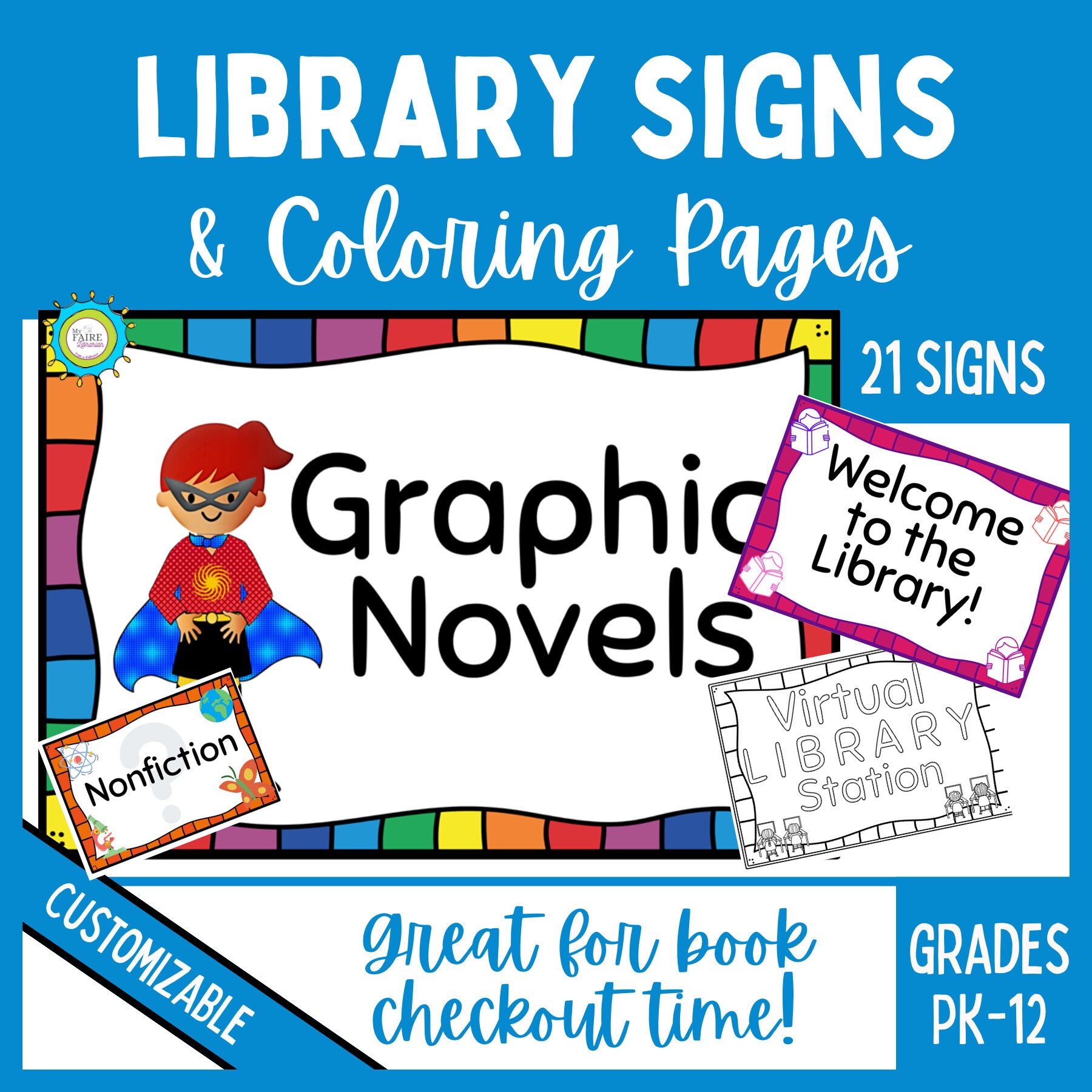 Library Coloring Book and Signs Library Learning Activity Explore the ...