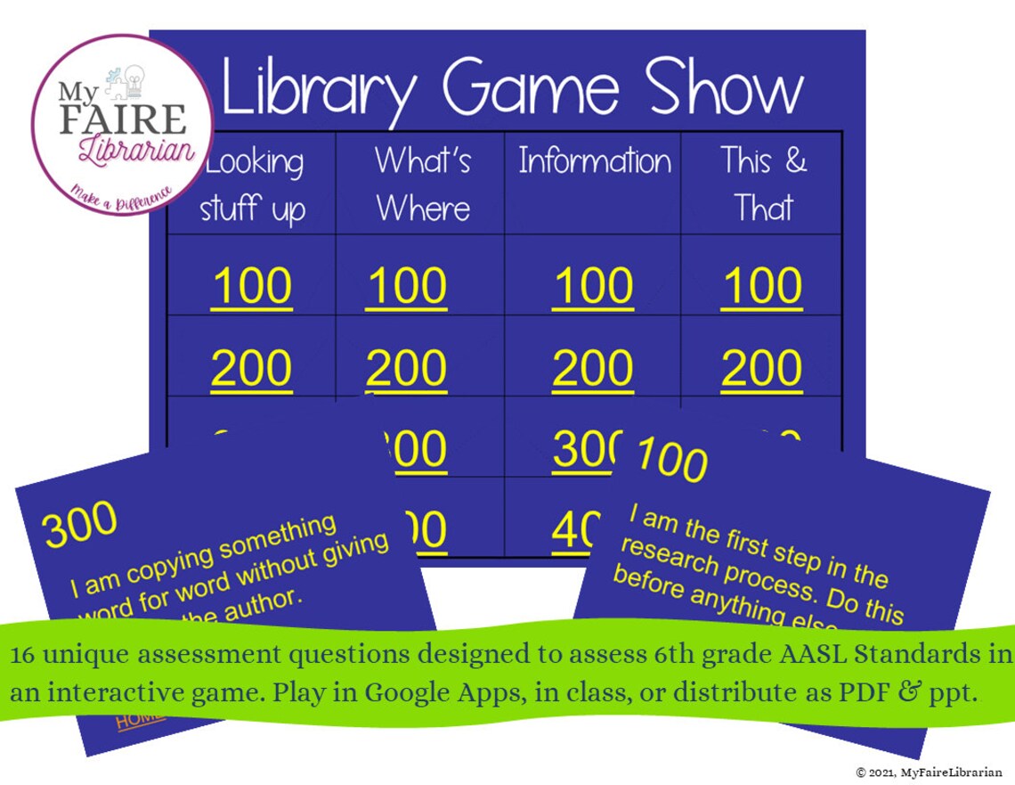 Library Skills Assessment Game Bundle for Grades 2-6 End of Year ...