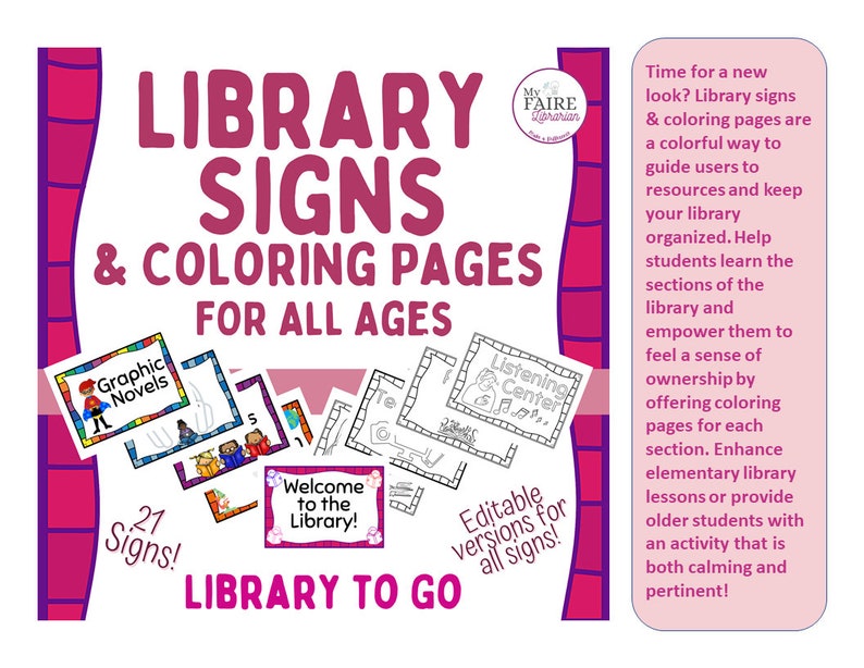 Library Coloring Book and Signs | Library Learning Activity | Explore ...