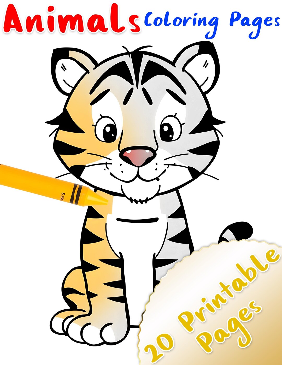 Children's Coloring Pages Animals PNG Download Printable - Etsy