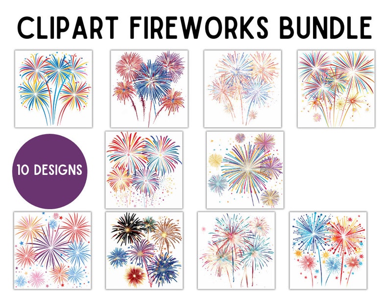 Fireworks Clipart Bundle, 10 Clipart Images Bundle, Fireworks for 4th ...