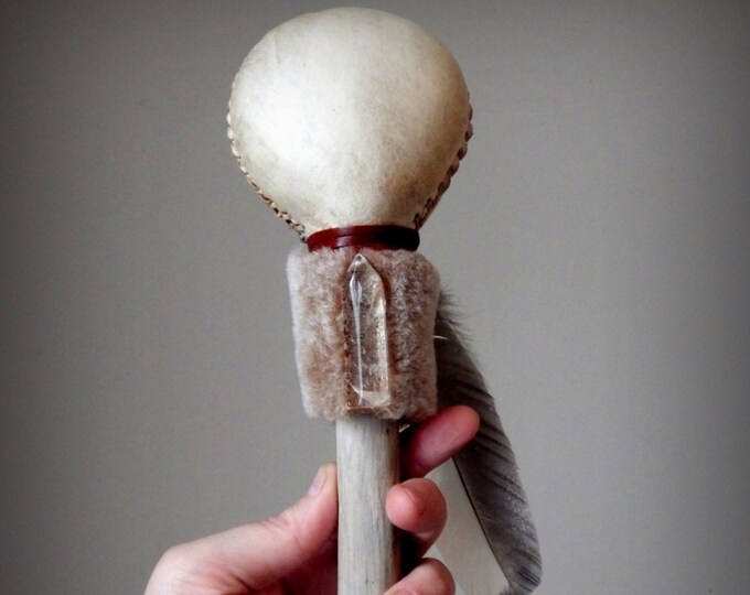 Shaman Rattle With Crystal Clear Quartz Power Point Gemstone - Shamanic ...