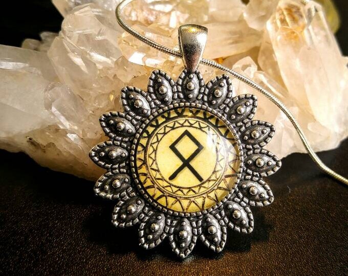 OTHILA Othala Rune Symbol Glass Dome Cameo Pendant Norse Magic Viking ...