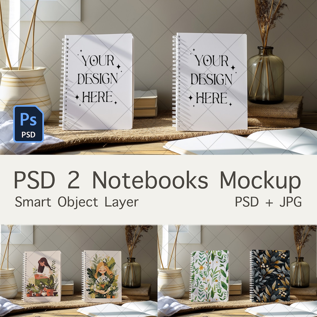 PSD Two White Notebooks Mockup, Spiral Journal Mockup, Stock Photo ...