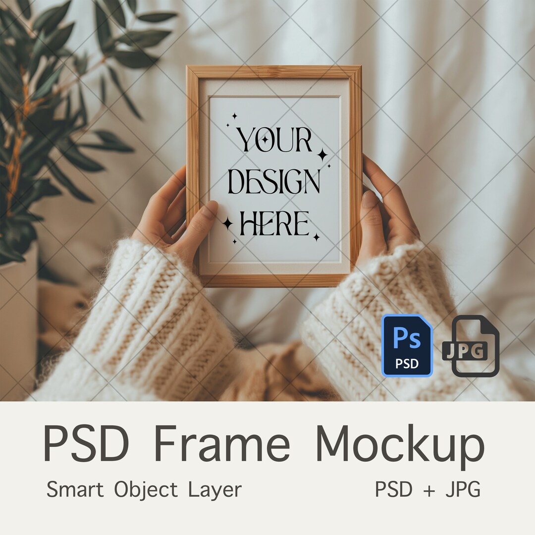 PSD Wood Frame Mockup, Photoshop PSD Mockup, Small Frame in Hands ...
