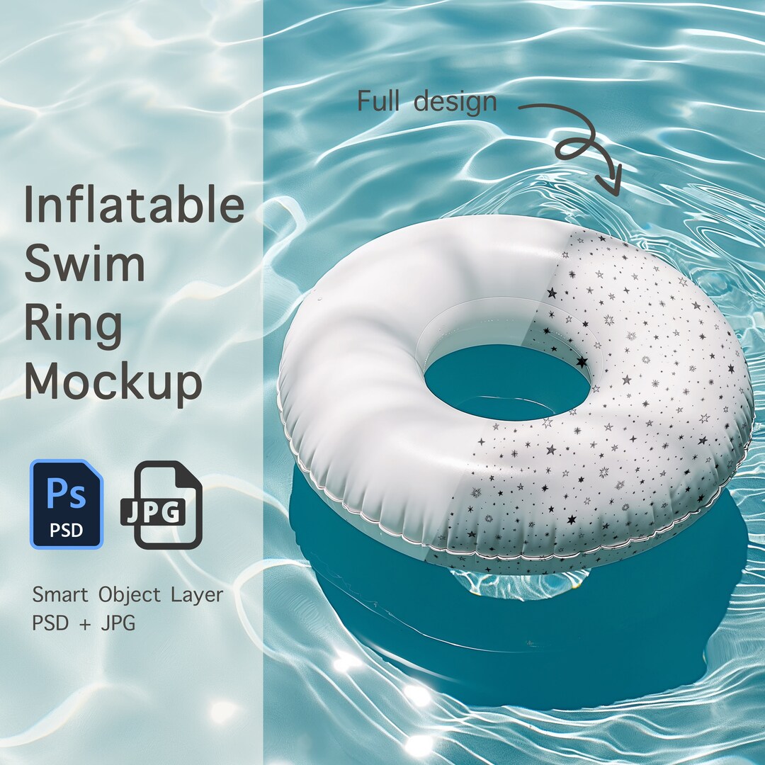 PSD Mockup White Inflatable Swim Ring, Pool Accessory Template, PSD Pool Float Design Mockup ...