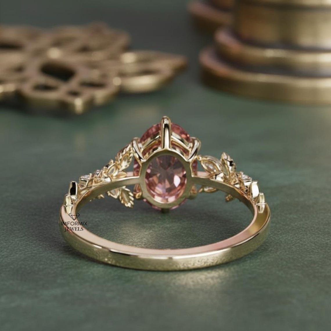 Leaf Inspired Wedding Ring, Pink Oval Cut Lab Grown Diamond Engagement ...