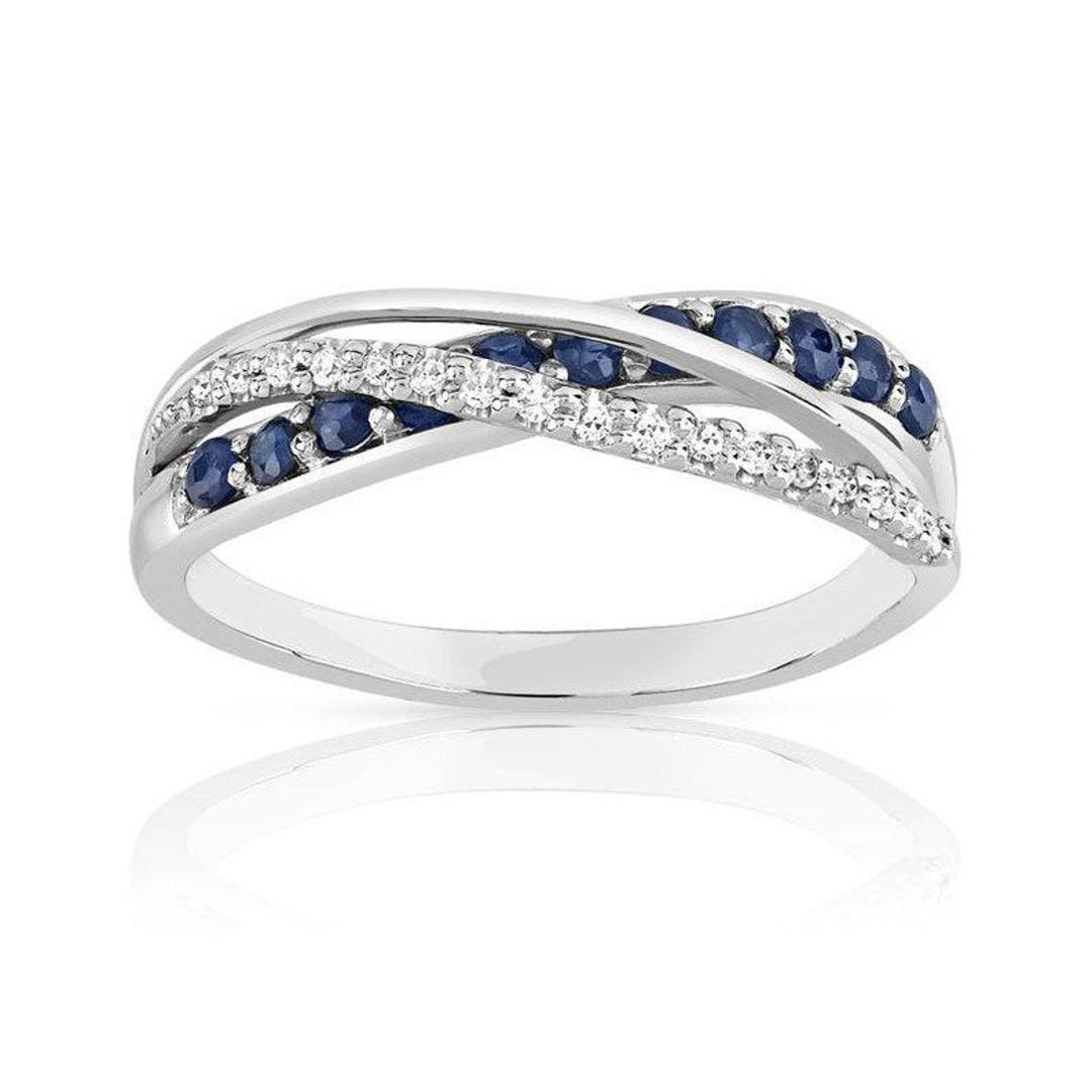 14K Solid Gold Criss Cross Band, Round Cut Diamond Engagement Band ...