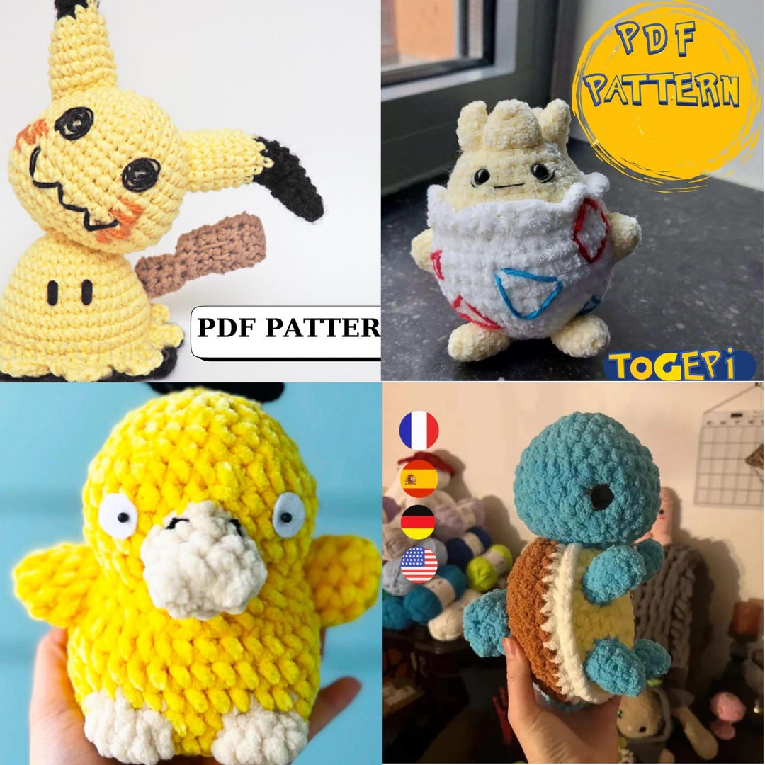 Pokemon Amigurumi Crochet Pattern Set – Mimikyu, Psyduck, Squirtle ...