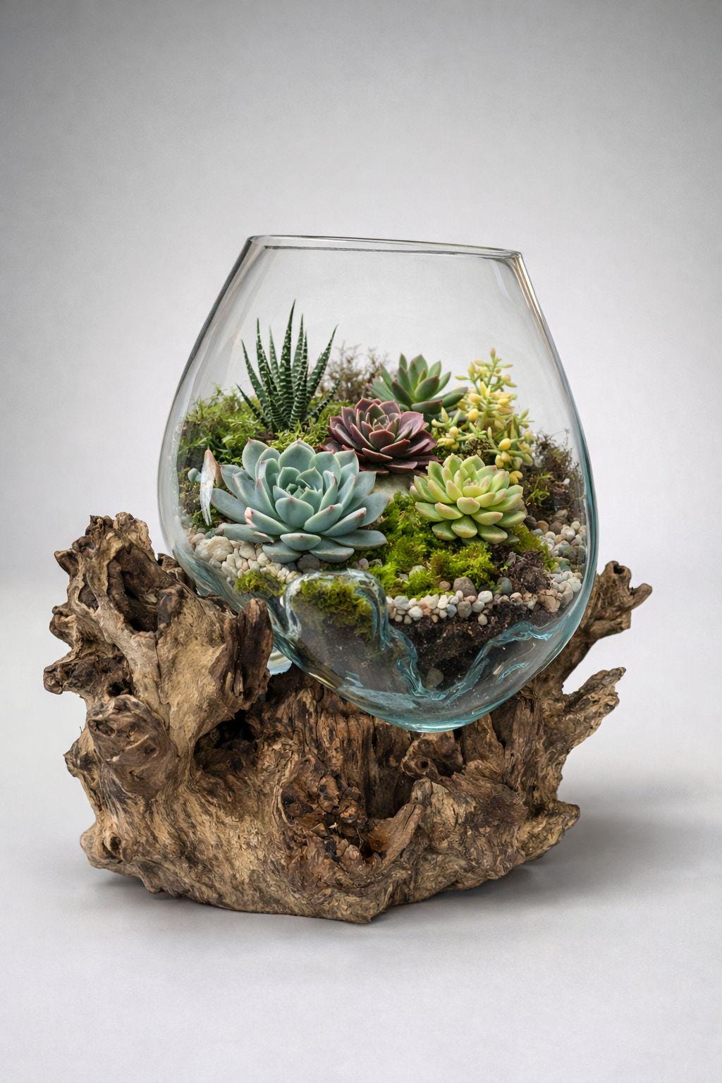 Hand Blown Glass on Driftwood, Organic Coastal Sculpture, Unique Art ...