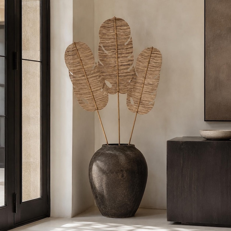 Handwoven Rattan Leaf Decor | Boho Vase Arrangement, 40-45” - Etsy