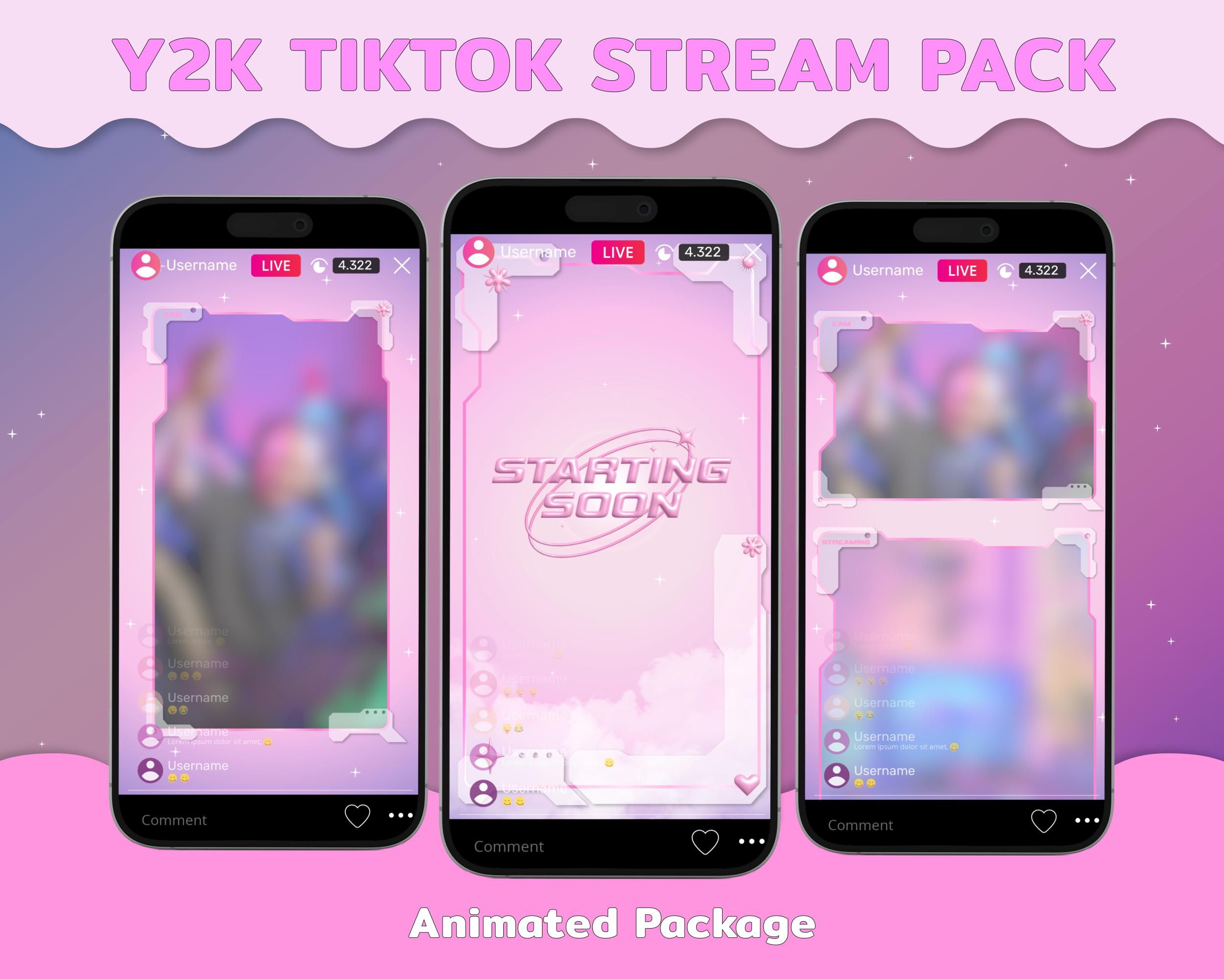 Y2K Pink Tiktok Stream Pack, Animated Vertical Stream Overlay, Instant ...