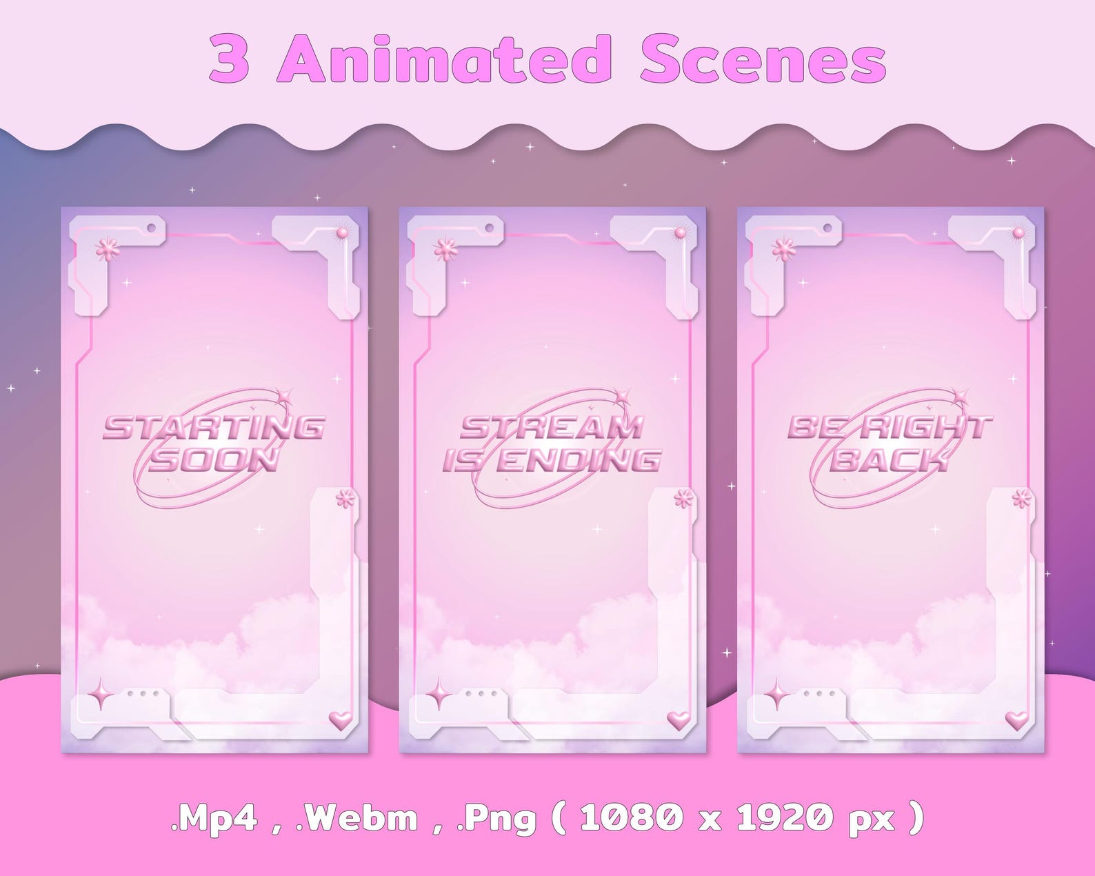 Y2K Pink Tiktok Stream Pack, Animated Vertical Stream Overlay, Instant ...