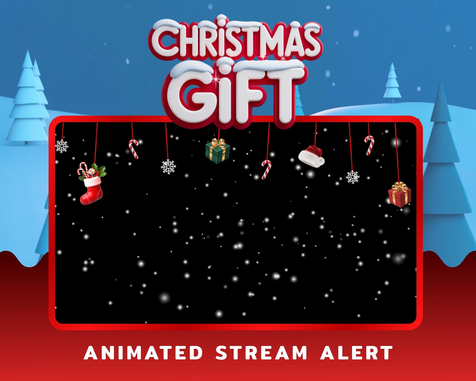 Christmas Gift Animated Stream Alert, Horizontal Overlay, Gift and Snow ...