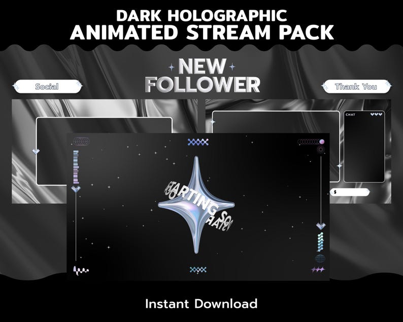 Dark Animated Stream Overlay Package | Holographic Style for Twitch ...