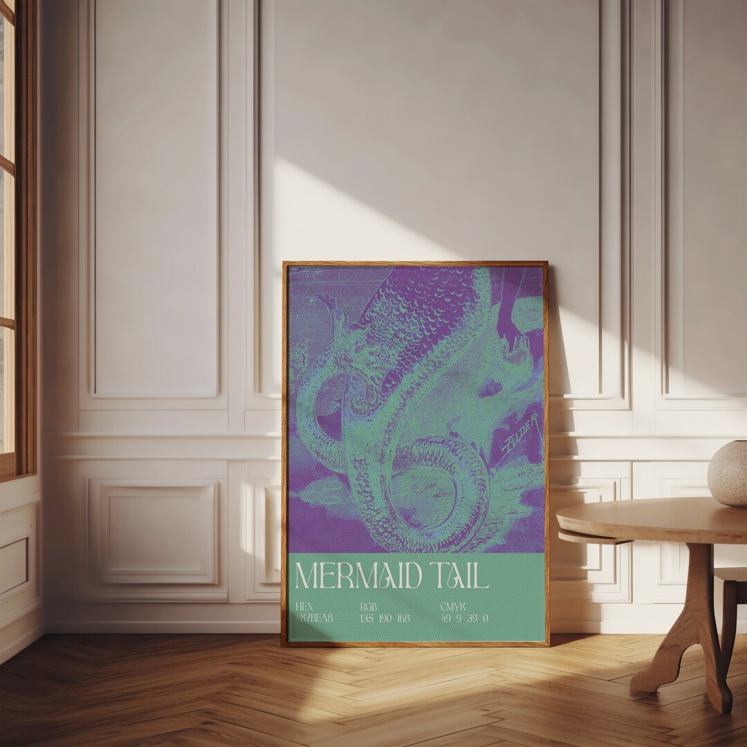 Mermaid Tail Poster, Vintage Mermaid Painting, Pantone Poster Mermaid ...