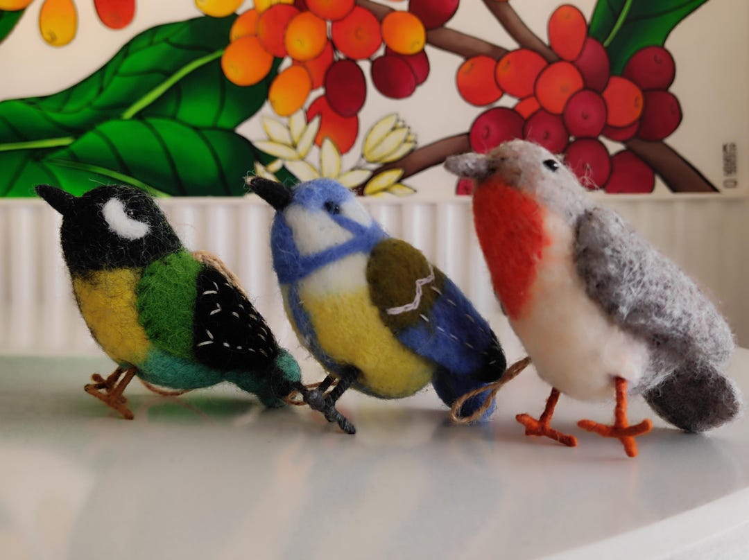 Handmade Wool Felt Bird Sculpture – Vibrant Robin, Tit or Sparrow ...