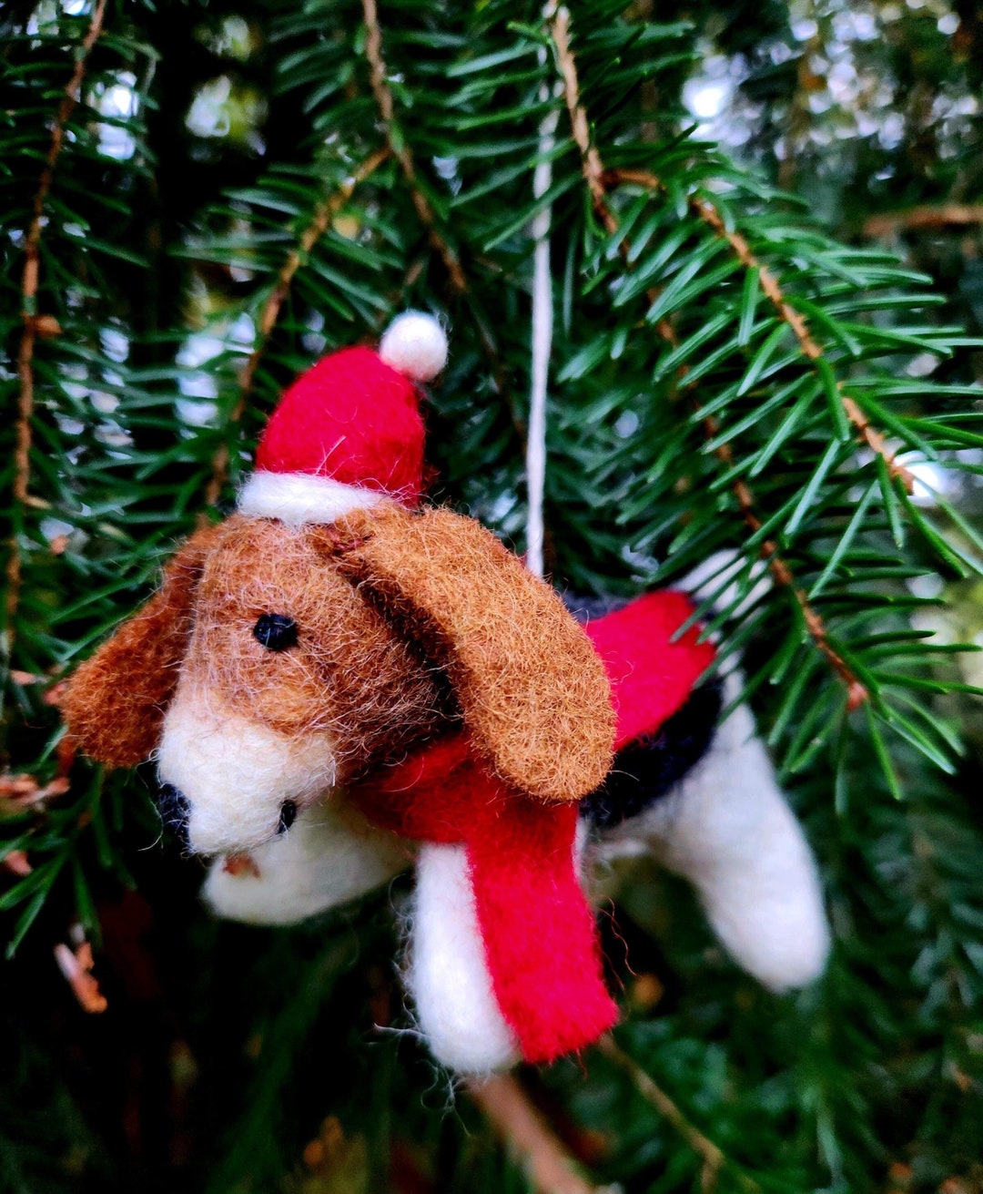 Dog Christmas Tree Topper felt Dog Christmas Ornament cute Dog With Red ...