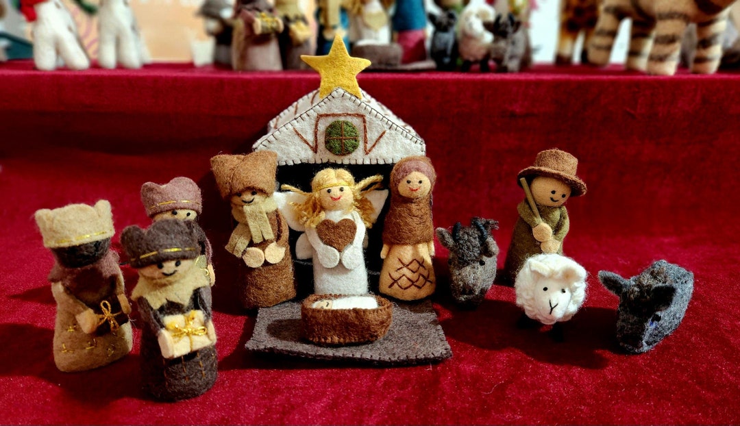 Handcrafted Felt Nativity Scene - Baby Jesus, Mary & Joseph, Three ...