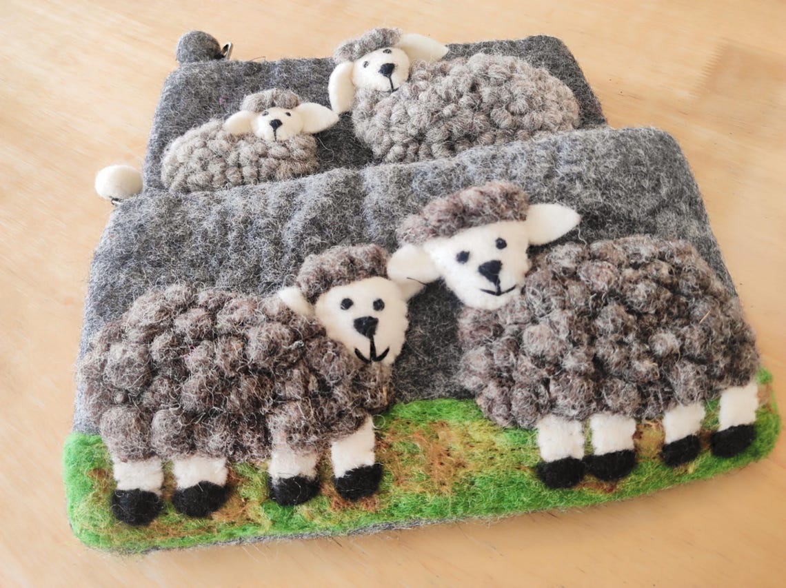 Merino Wool Felt Sheep Purse - Small Embroidered Coin Pouch – Eco ...