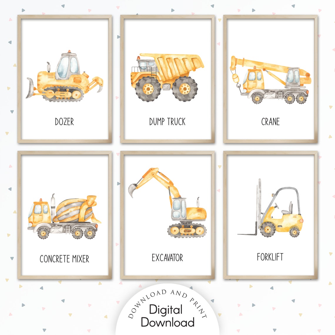 Construction Trucks Nursery Prints, Boy Room Construction Truck Wall ...