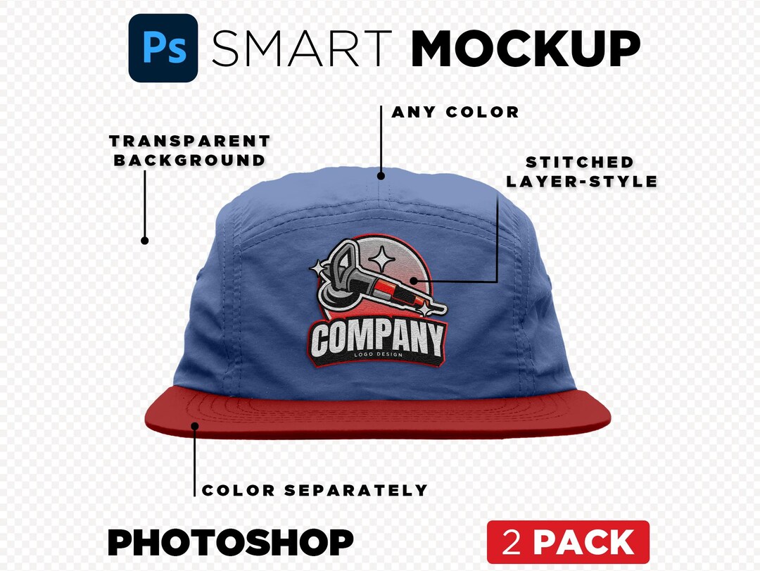 5 Panel Hat Mockup for Photoshop | Embroidered Design Template (smart ...