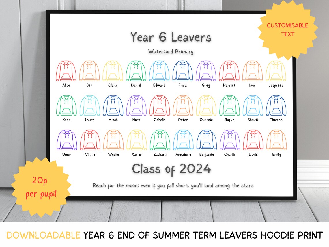 Year 6 Hoodies Leavers Print, Year 6 Leavers Gift, Year 6 End of School ...