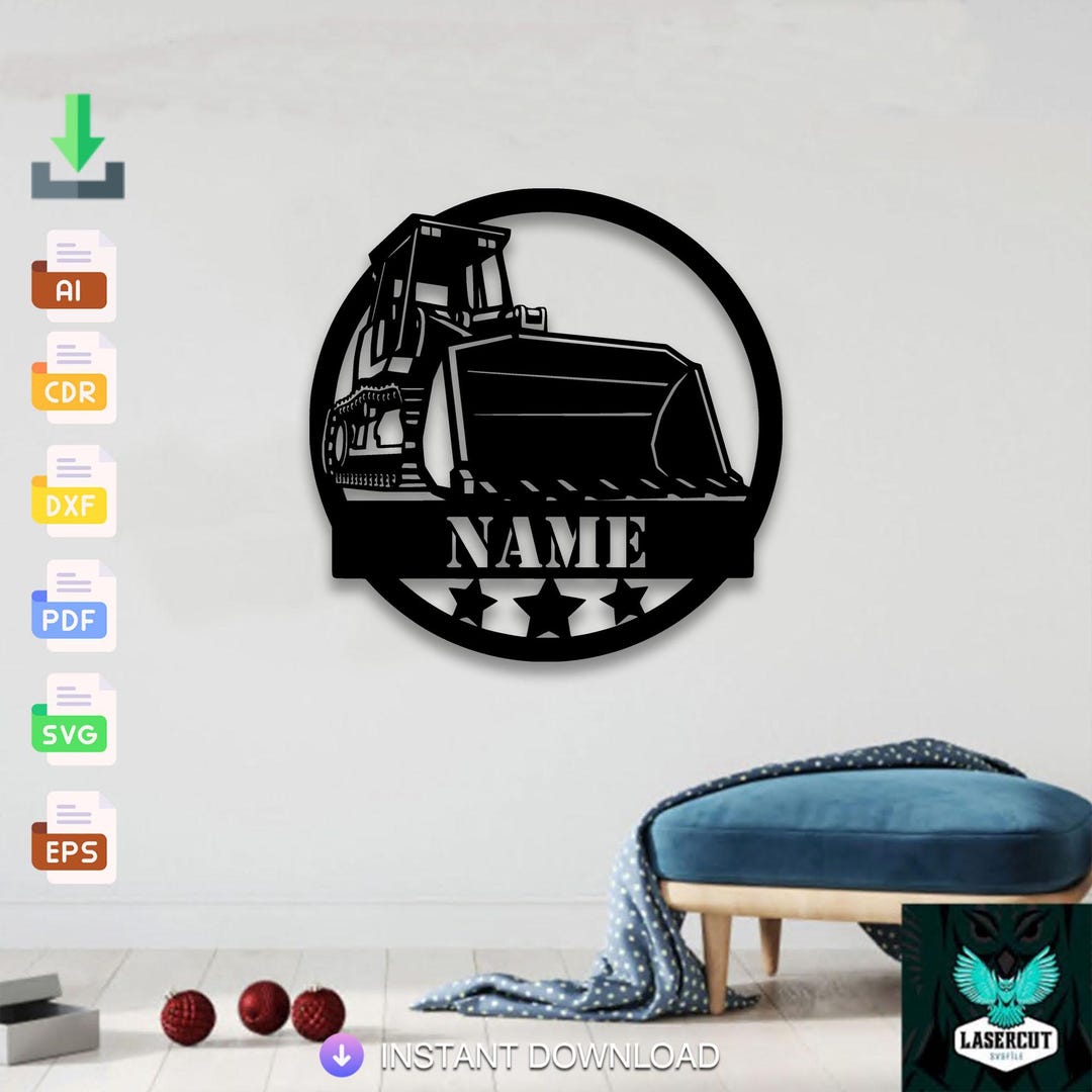 Bulldozer Dozer Design Laser Cut Svg Dxf Files Wall Sticker Engraving ...
