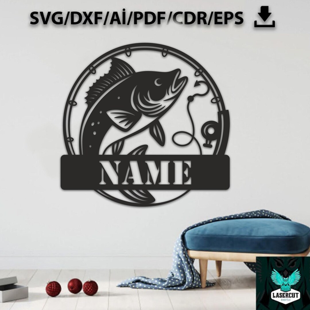 Custom Fish Monogram Svg Dxf Files Wall Sticker Engraving Decal ...