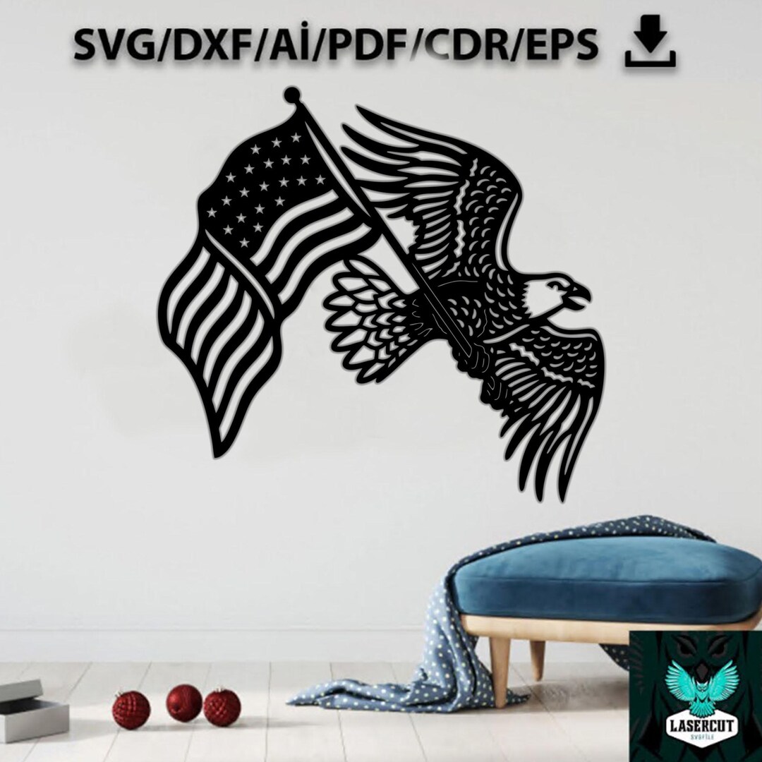 Eagle Flag Panel Svg Laser Cut Svg Dxf Files Wall Sticker Engraving ...