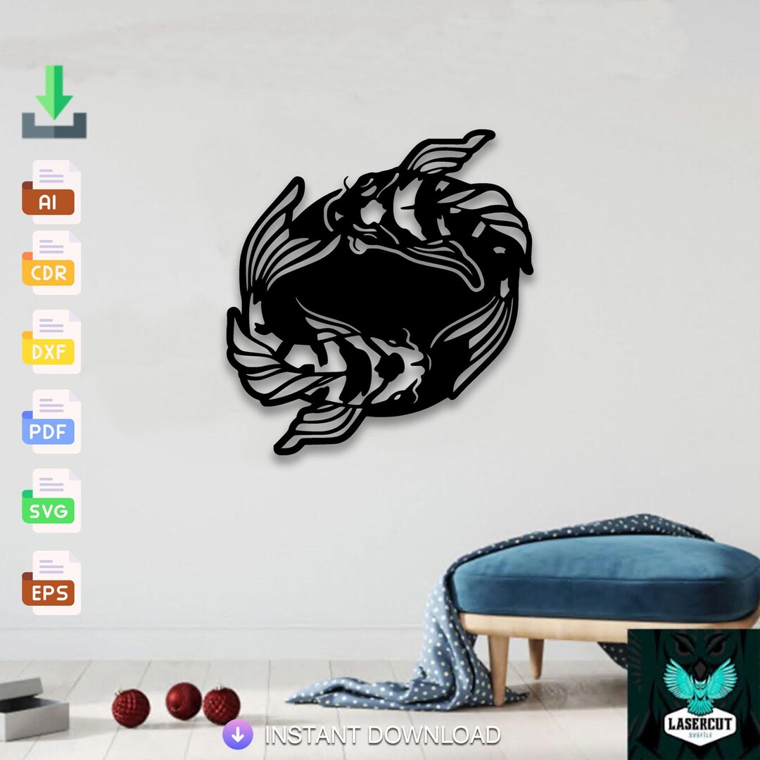 Feng Shui Koi Fish Wall Art Svg, Laser Cut, Svg, Dxf, Glowforge CNC ...