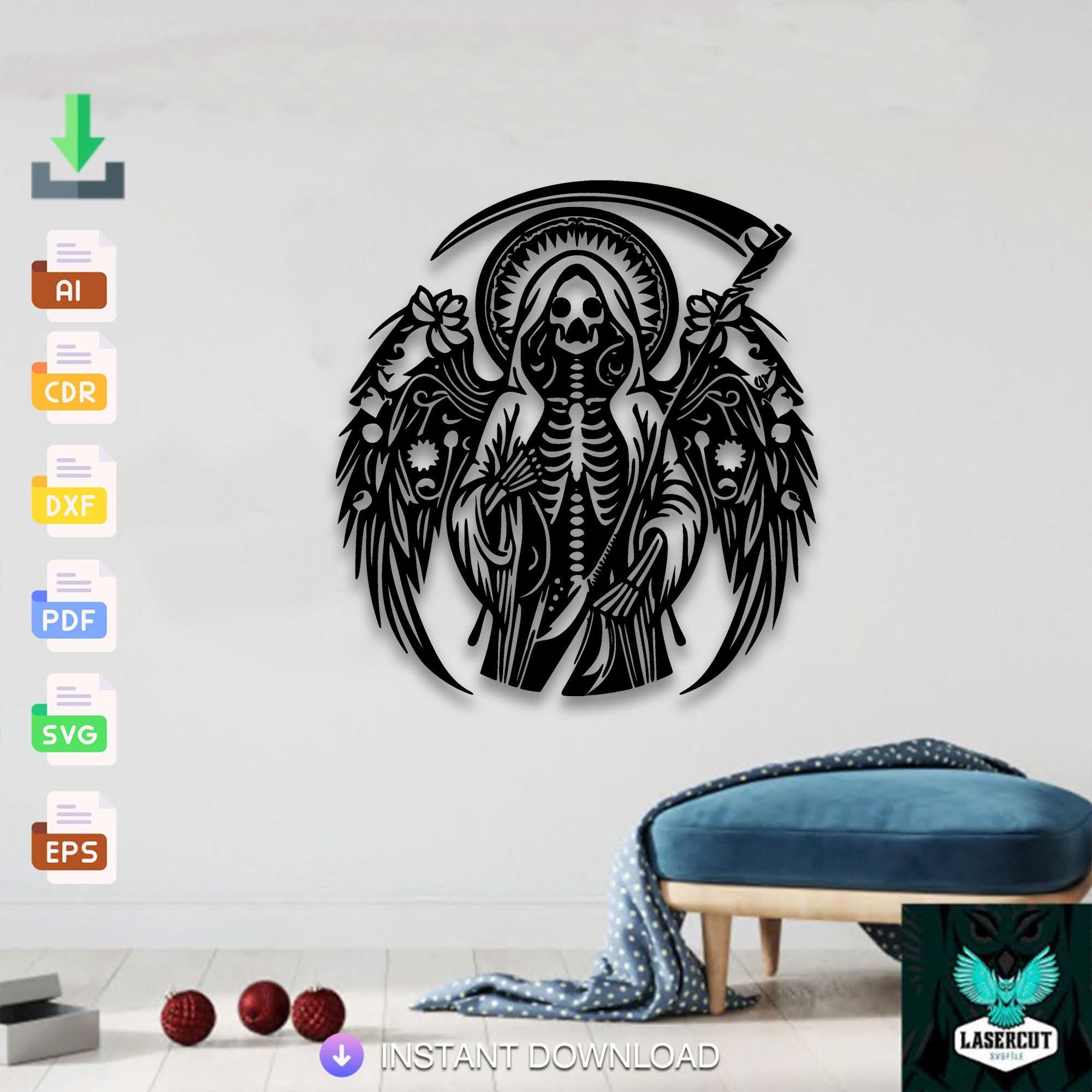 Decoration Santa Muerte Design Laser Cut Svg Dxf Files Wall Sticker ...