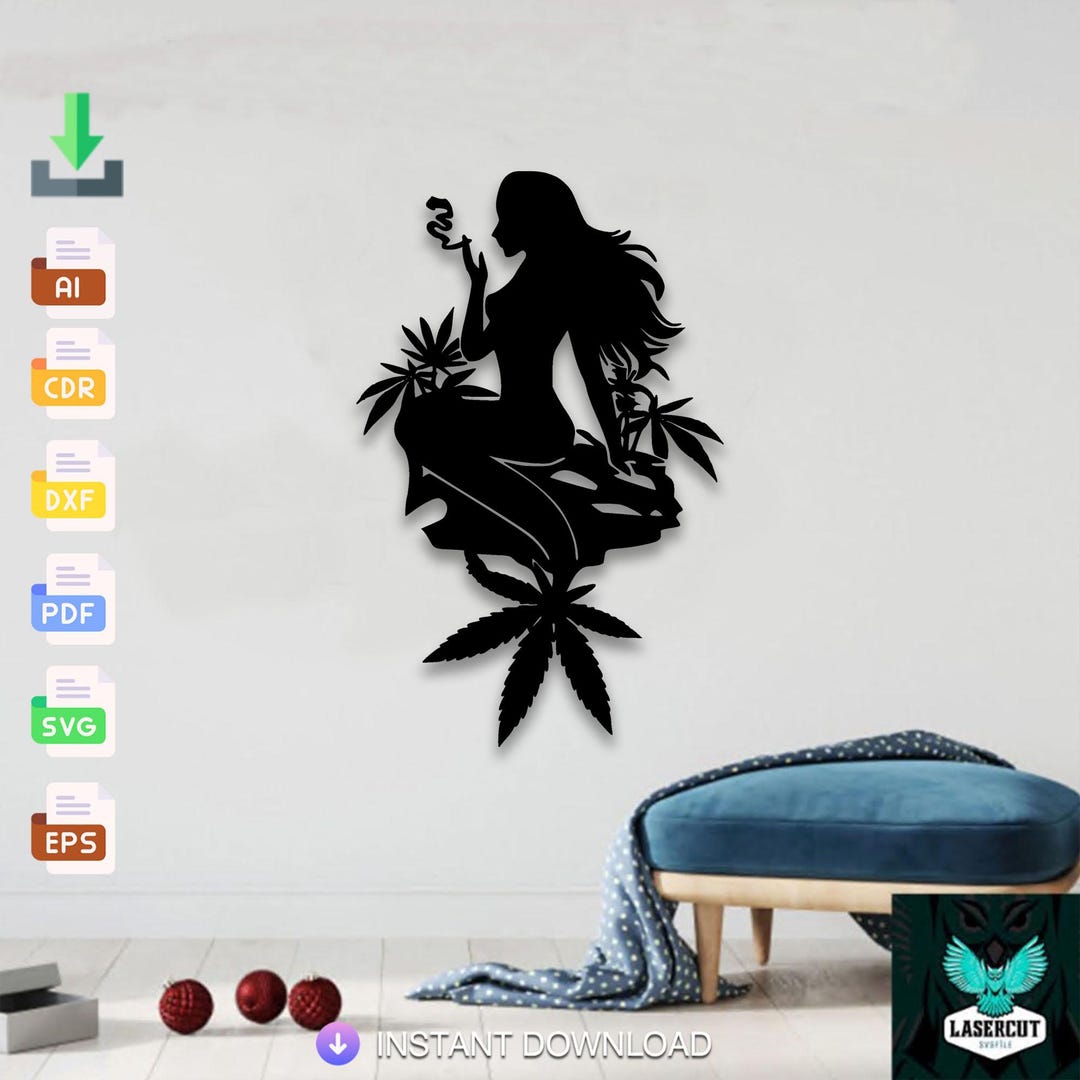 Cannabis Mermaid Decoration Laser Cut Svg Dxf Files Wall Sticker ...