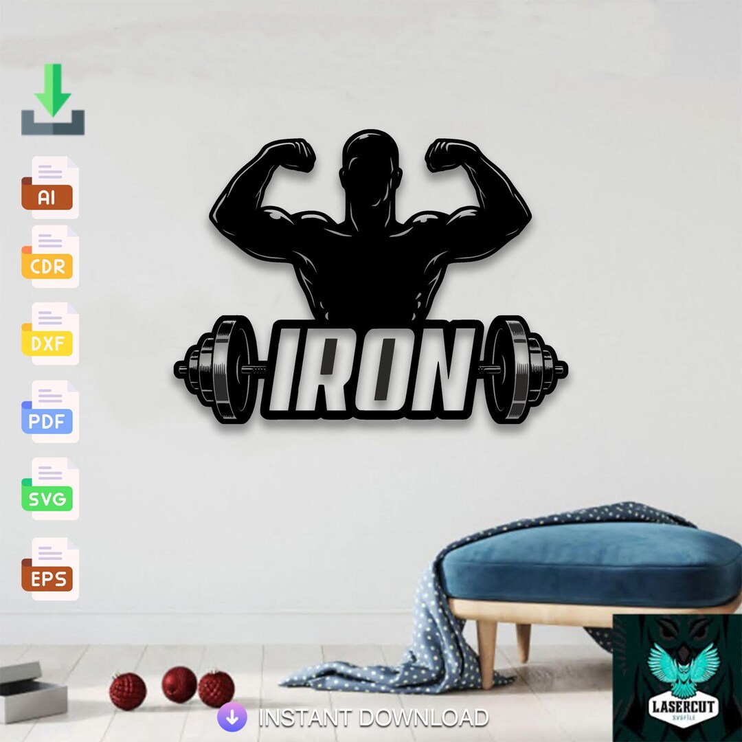 Bodybuilding Decoration Design Laser Cut Svg Dxf Files Wall Sticker ...