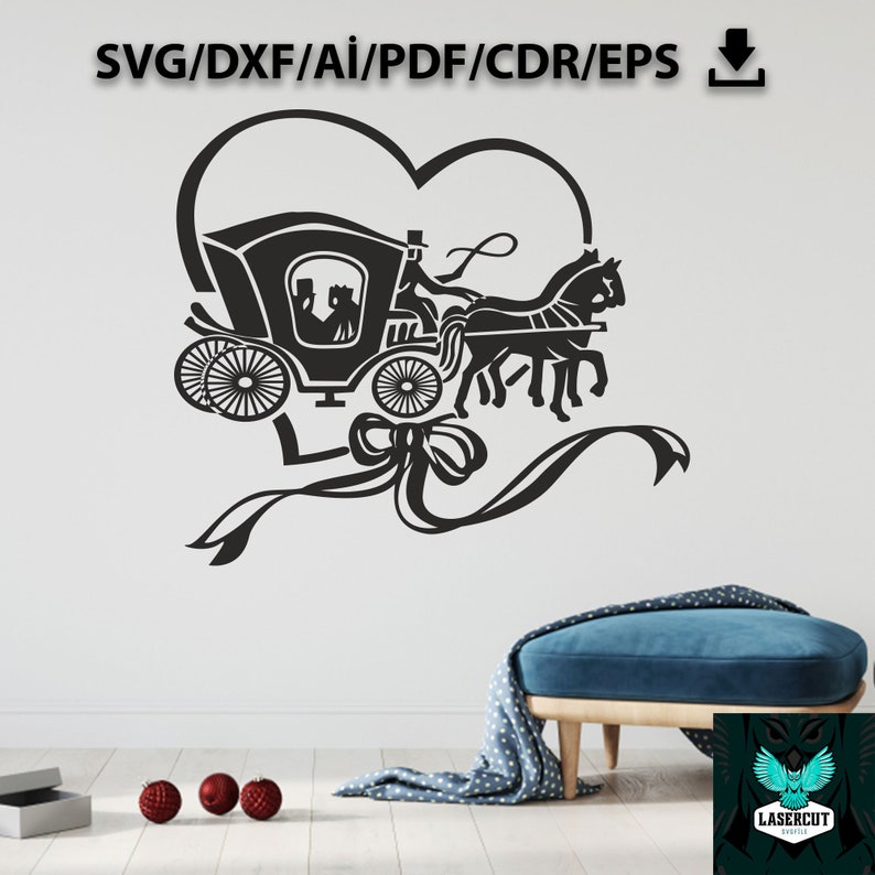 Horse Carriage SVG Laser Cut Files DXF Wall Stickers Engraving Decal ...