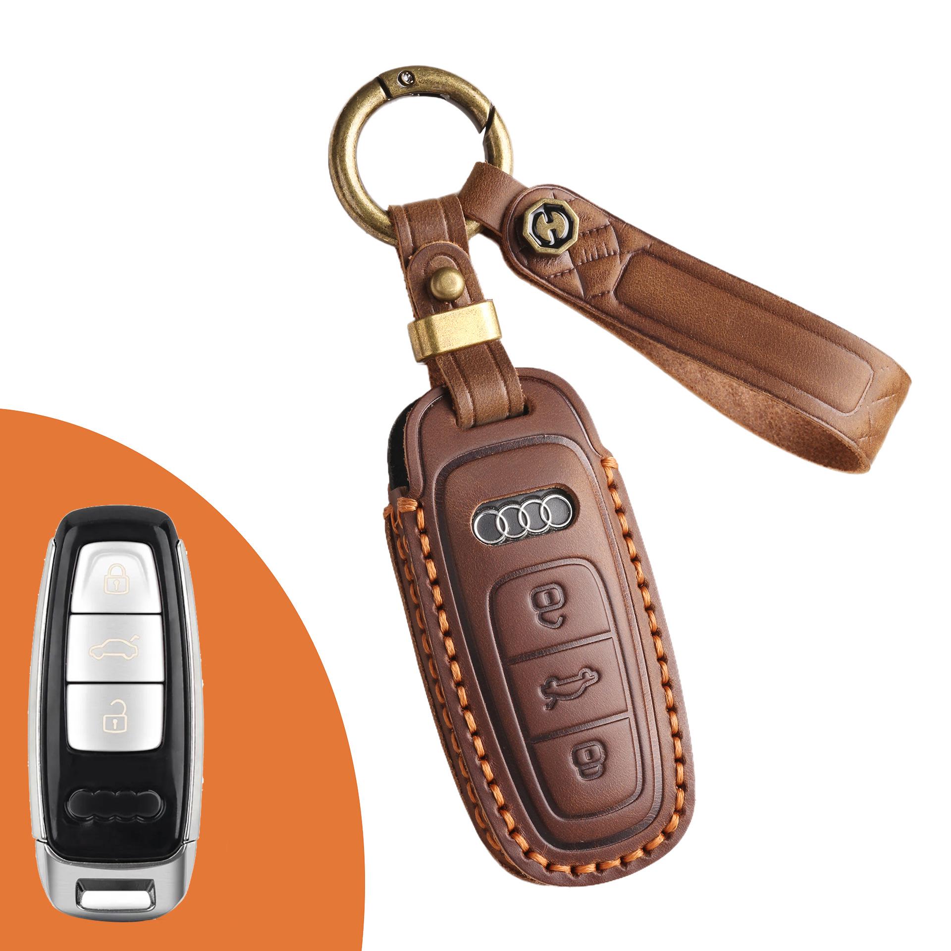 Handmade Leather Key Fob Cover Fit for Audi Q3 Q5 Q7 Q8 A3 A4 A5 A6 S5 ...