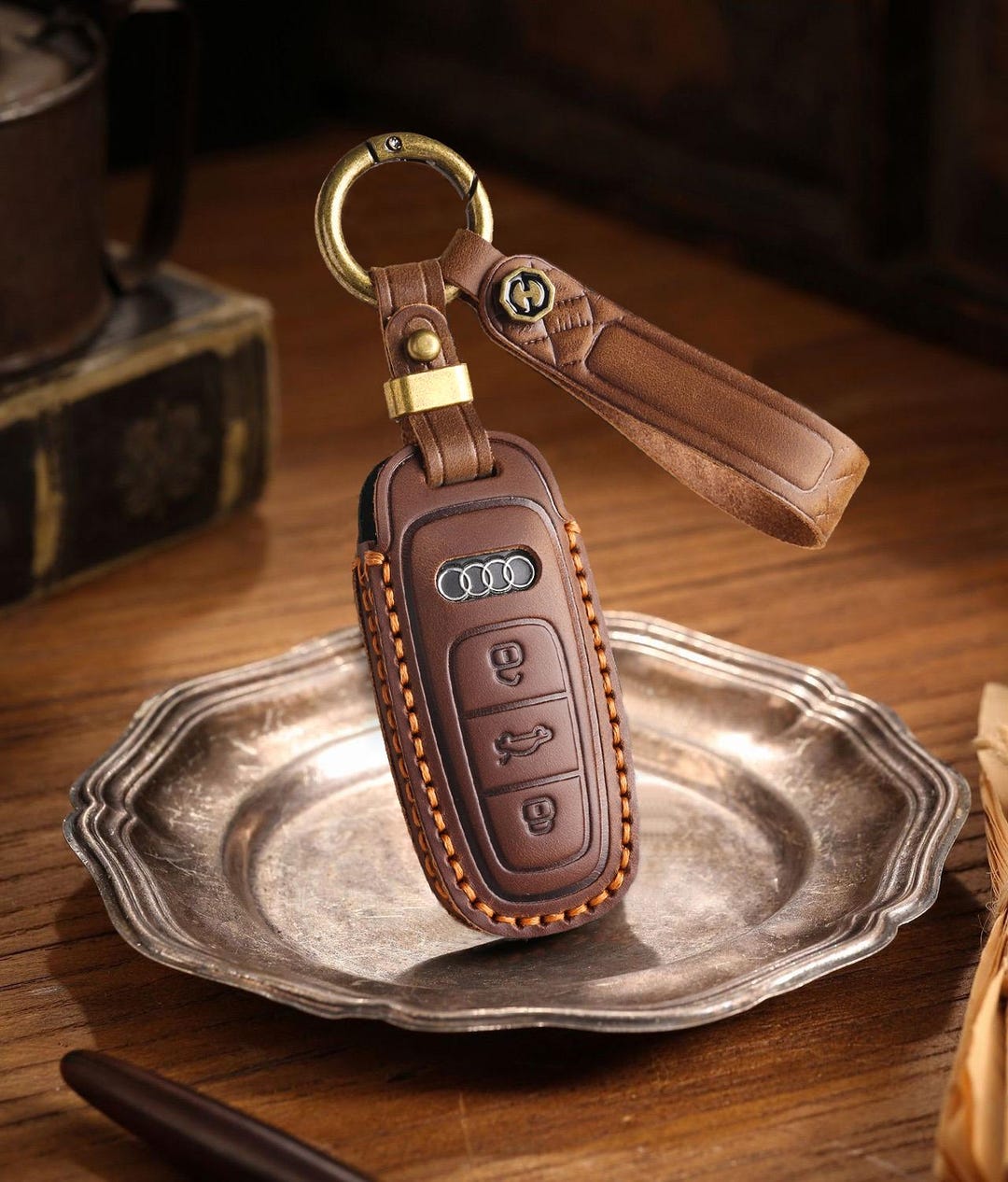 Handmade Leather Key Fob Cover Fit for Audi Q3 Q5 Q7 Q8 A3 A4 A5 A6 S5 ...