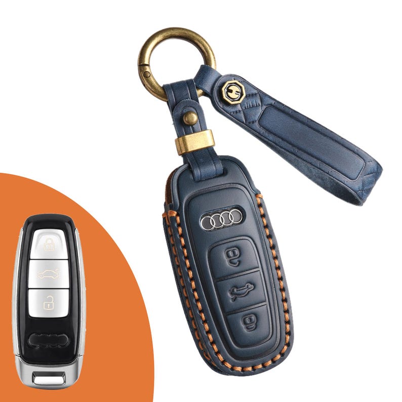 Handmade Leather Key Fob Cover Fit for Audi Q3 Q5 Q7 Q8 A3 A4 A5 A6 S5 ...
