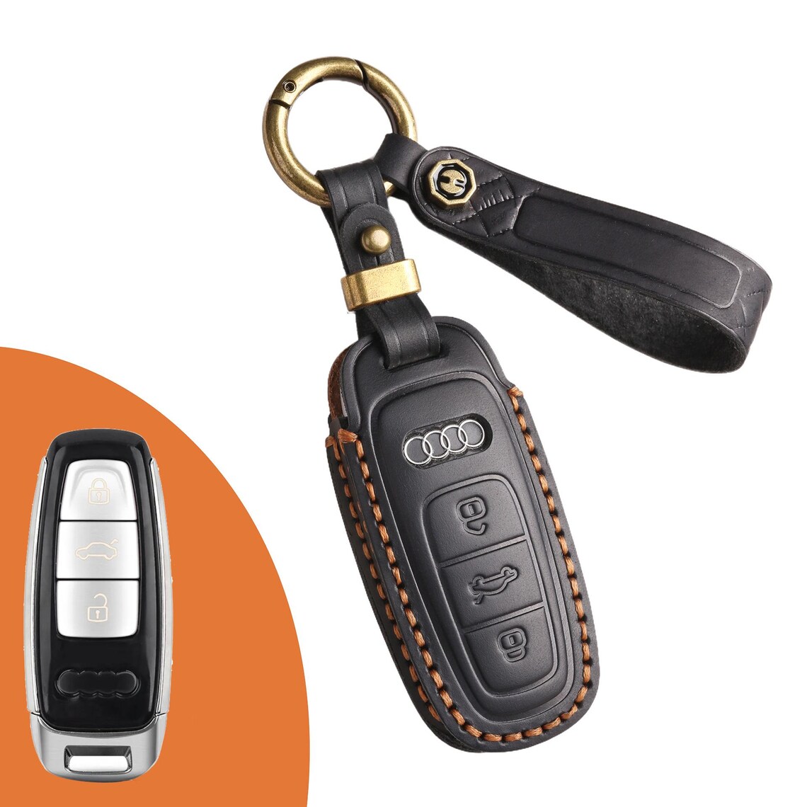Handmade Leather Key Fob Cover Fit for Audi Q3 Q5 Q7 Q8 A3 A4 A5 A6 S5 ...