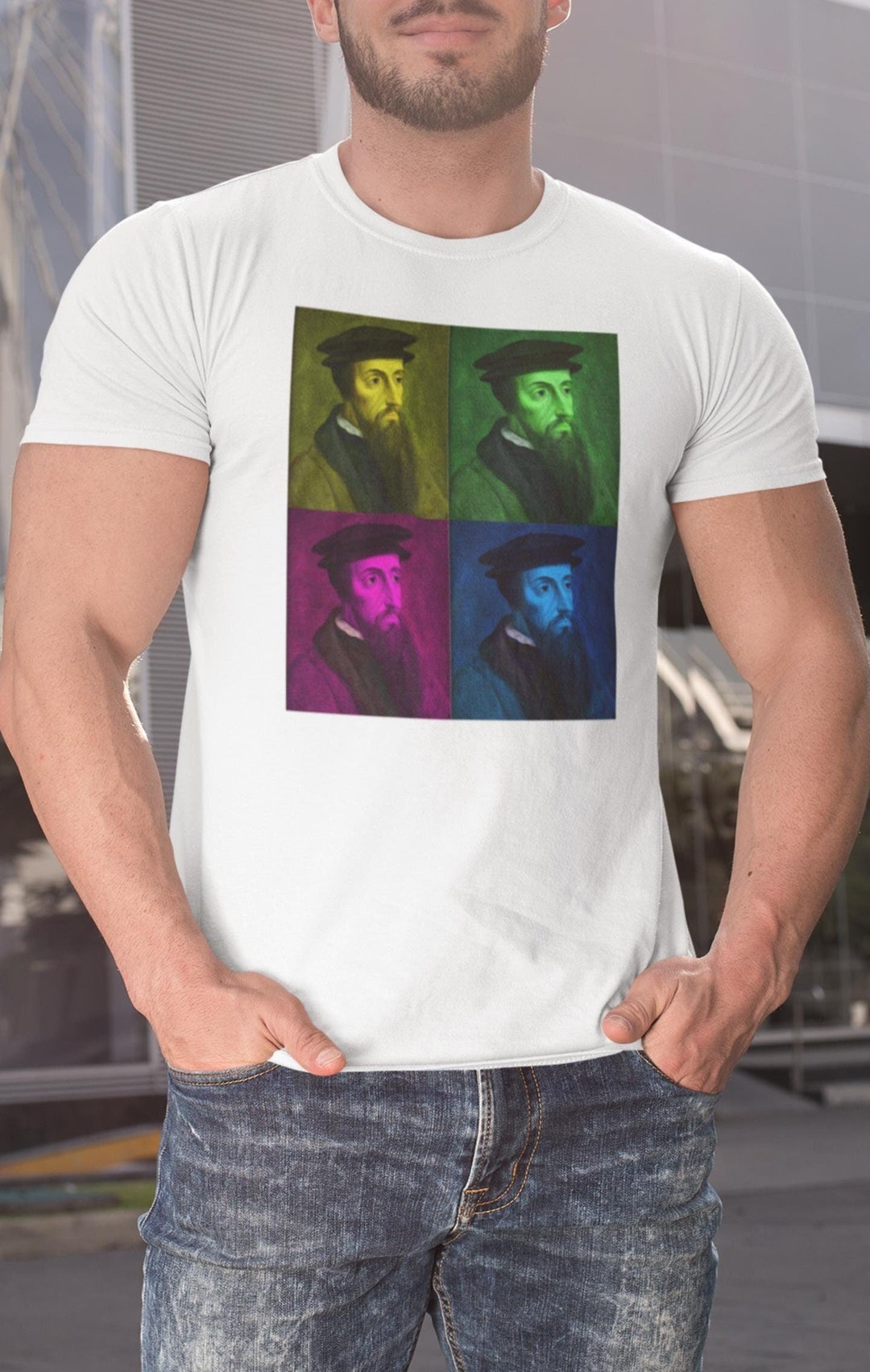 John Calvin Pop T Shirt Christian Gifts Lutheran Gifts for Men Gifts ...
