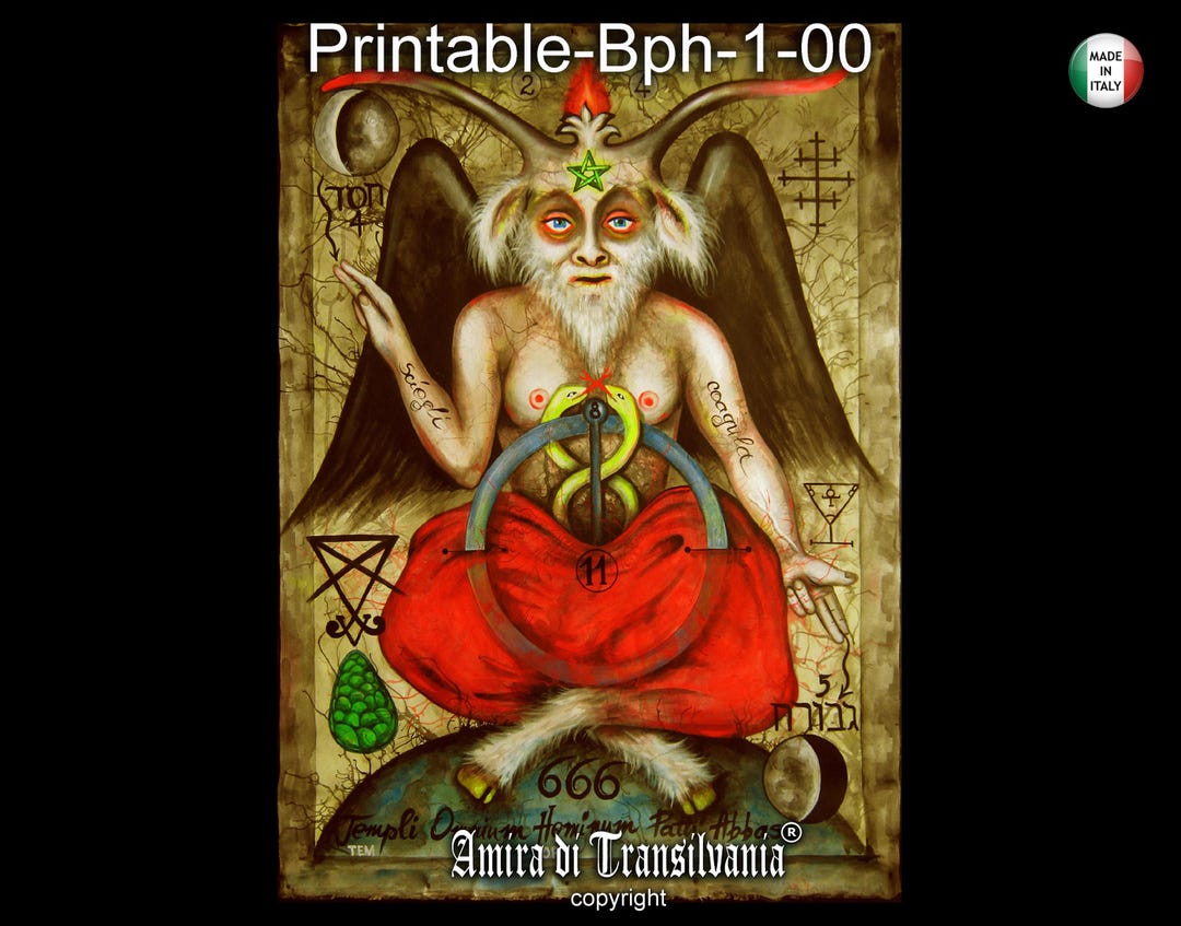 Baphomet Painting, Satanic Mythical Beasts, Monster Fantasy Portraiture Art Print, 666 Lucifer ...