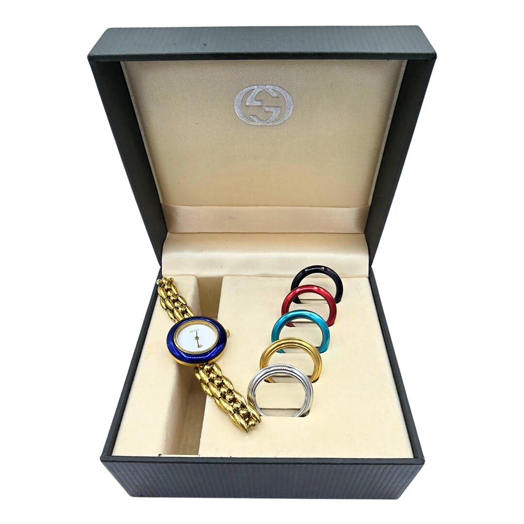 Vintage Gucci Interchangeable Bezel Gold Plated Ladies Dress Watch ...