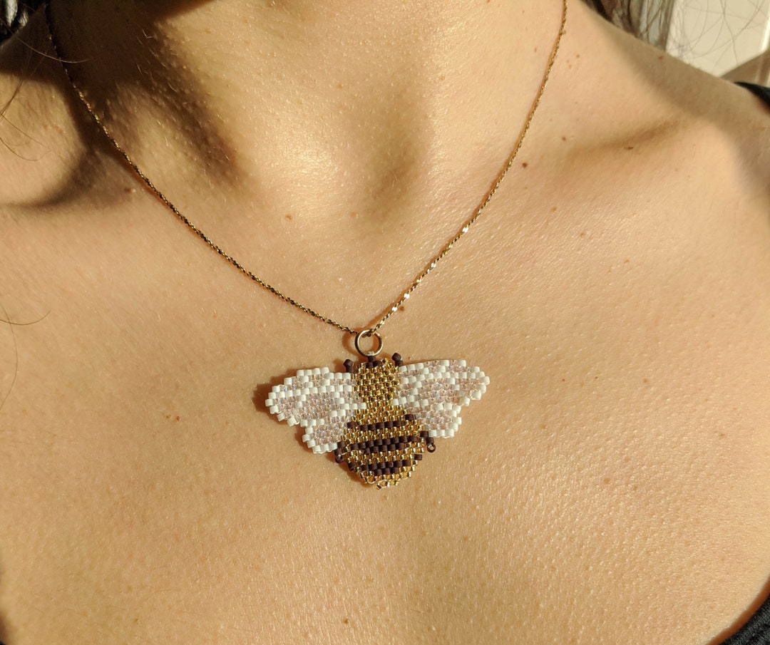 Bumble Bee Beaded Pendant | Delica Miyuki Seed Bead Pendant | Gold Bee ...