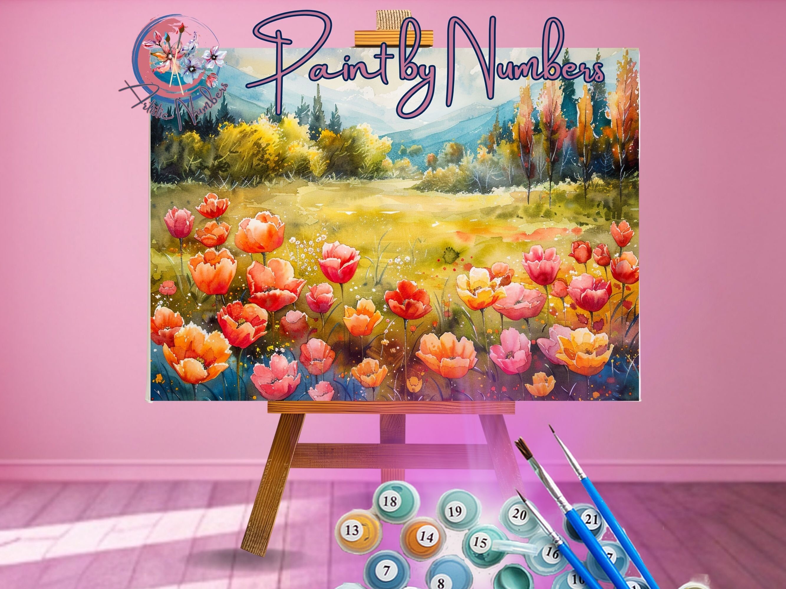 Mountain Flower Field Painting Kit, Landscape Diy Easy Painting by ...