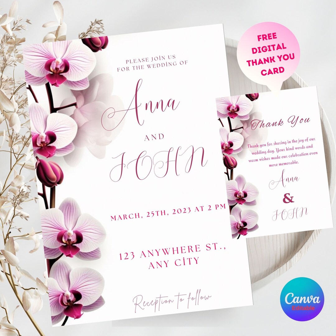 Editable Digital Wedding Invitation,wedding Invitation, ORCHID ...