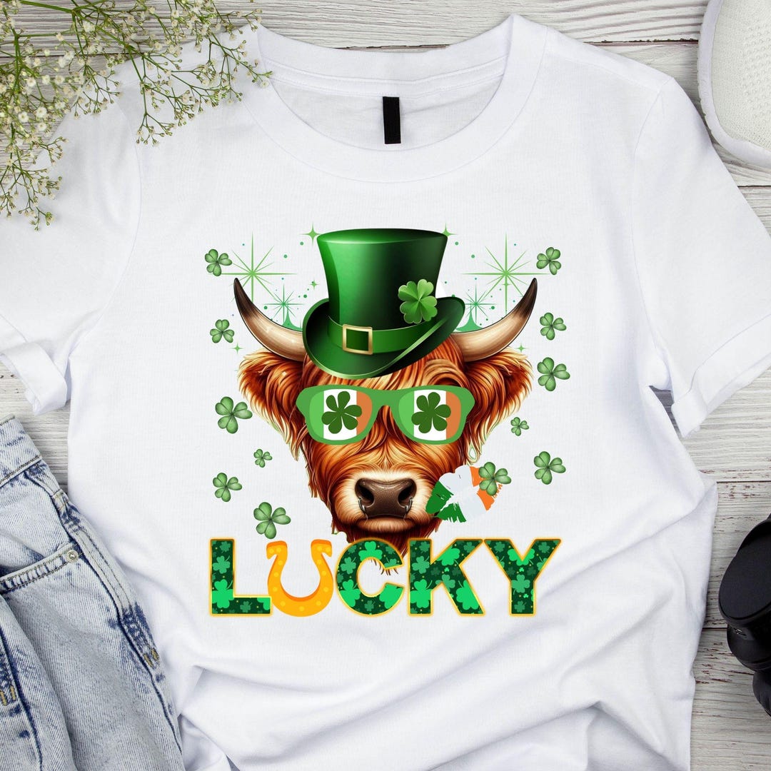 LUCKY Highland Cow St. Patrick's Day Png, Retro St. Patrick's Day Png,lucky St. Patty's Day Png ...