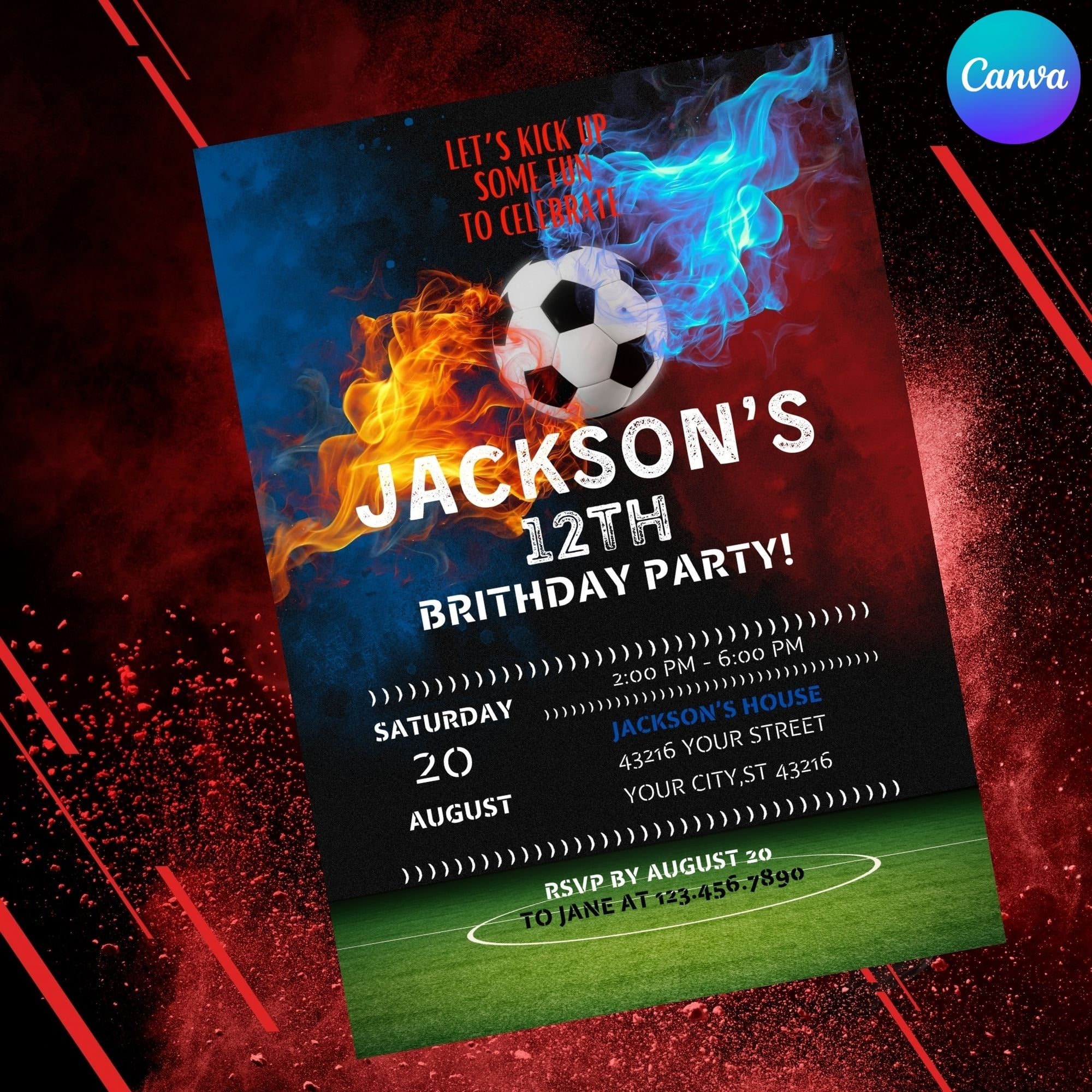 Editable Soccer Birthday Invitation: Canva Template (digital) - Etsy
