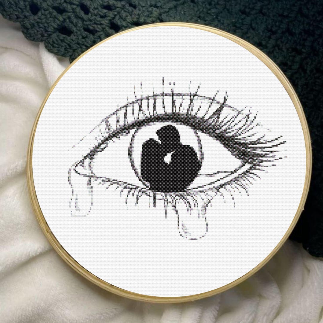 Romantic Eye Couple Kiss Cross Stitch Pattern, Minimalist Tear Art ...